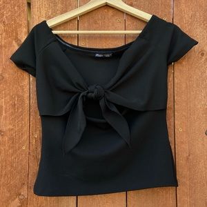 Zara | Tops | Nwot Zara Basic Bow Tie Black Top | Poshmark
